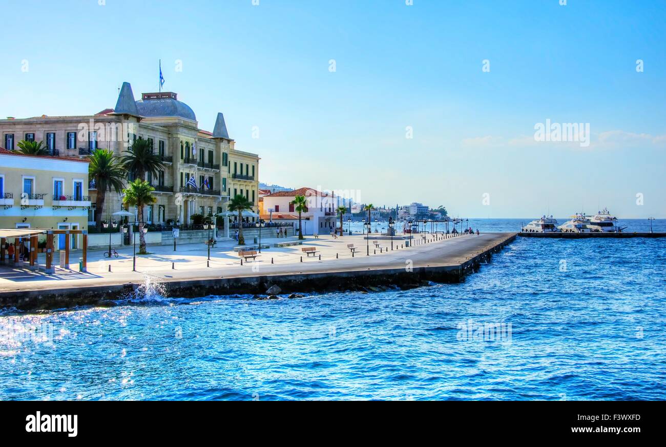 A view of the port of the beautiful Greek Island, Spetses and some of ...