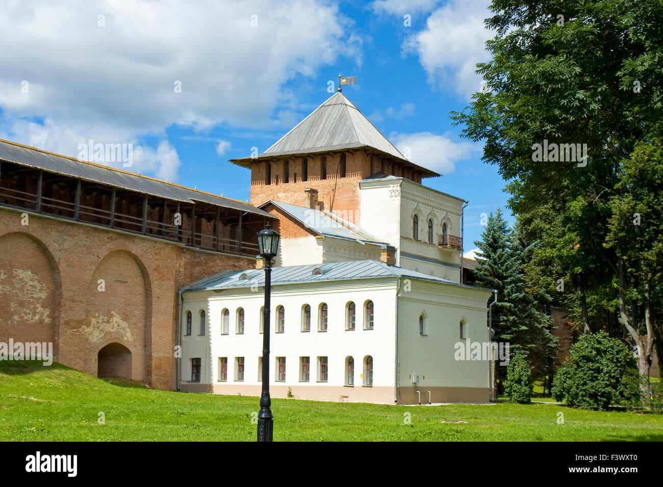 Town Great Novgorod in Russia, tower of Kremlin fortress Stock Photo ...