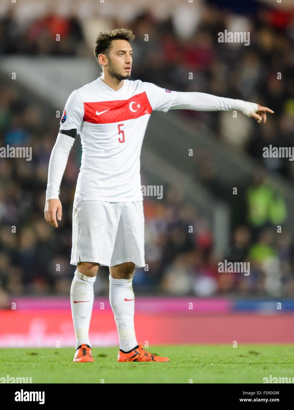 Prague, Czech Republic. 10th Oct, 2015. Turkey's Hakan Calhanoglu ...