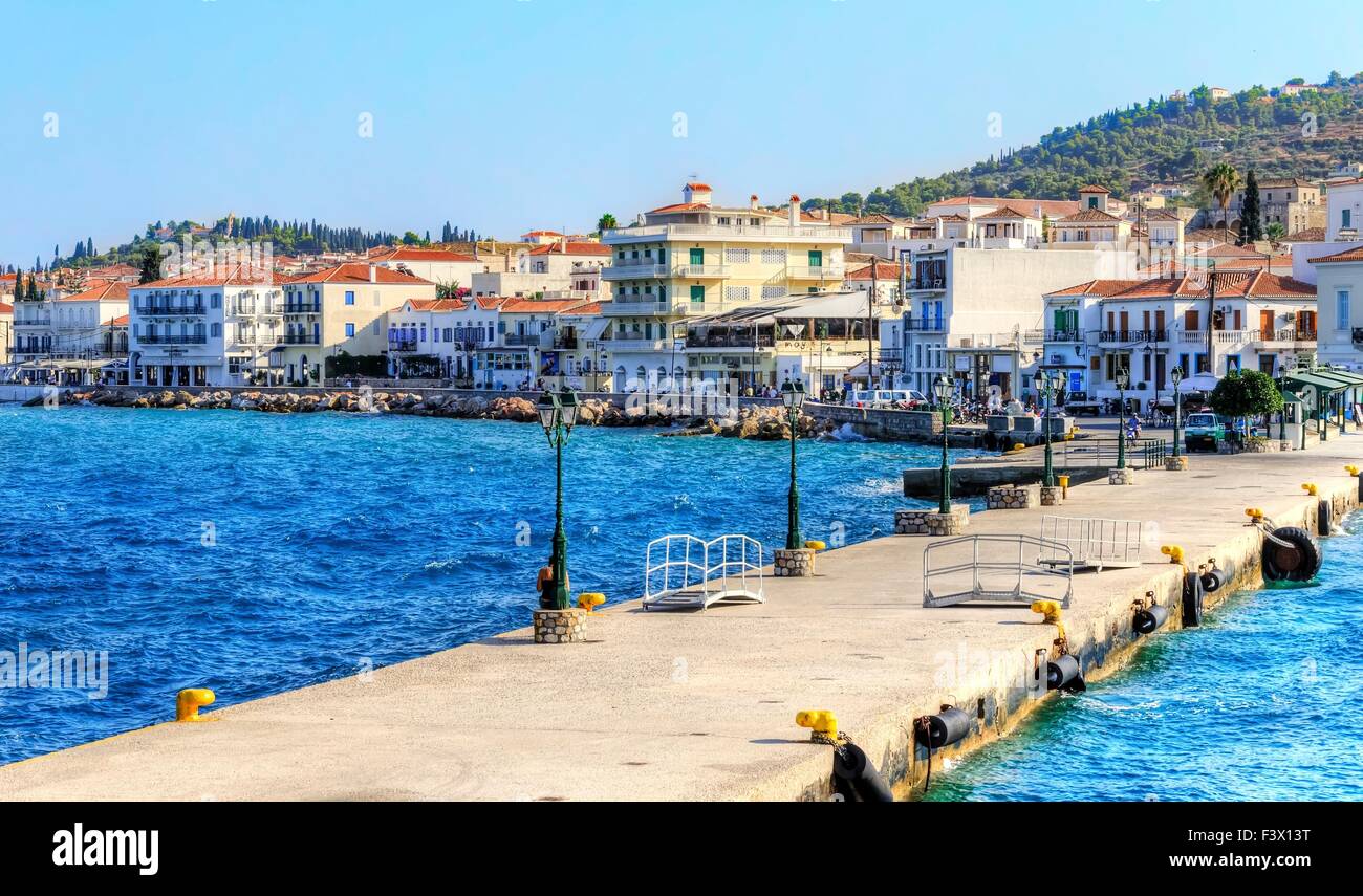 A view of the port of the beautiful Greek Island, Spetses and some of ...