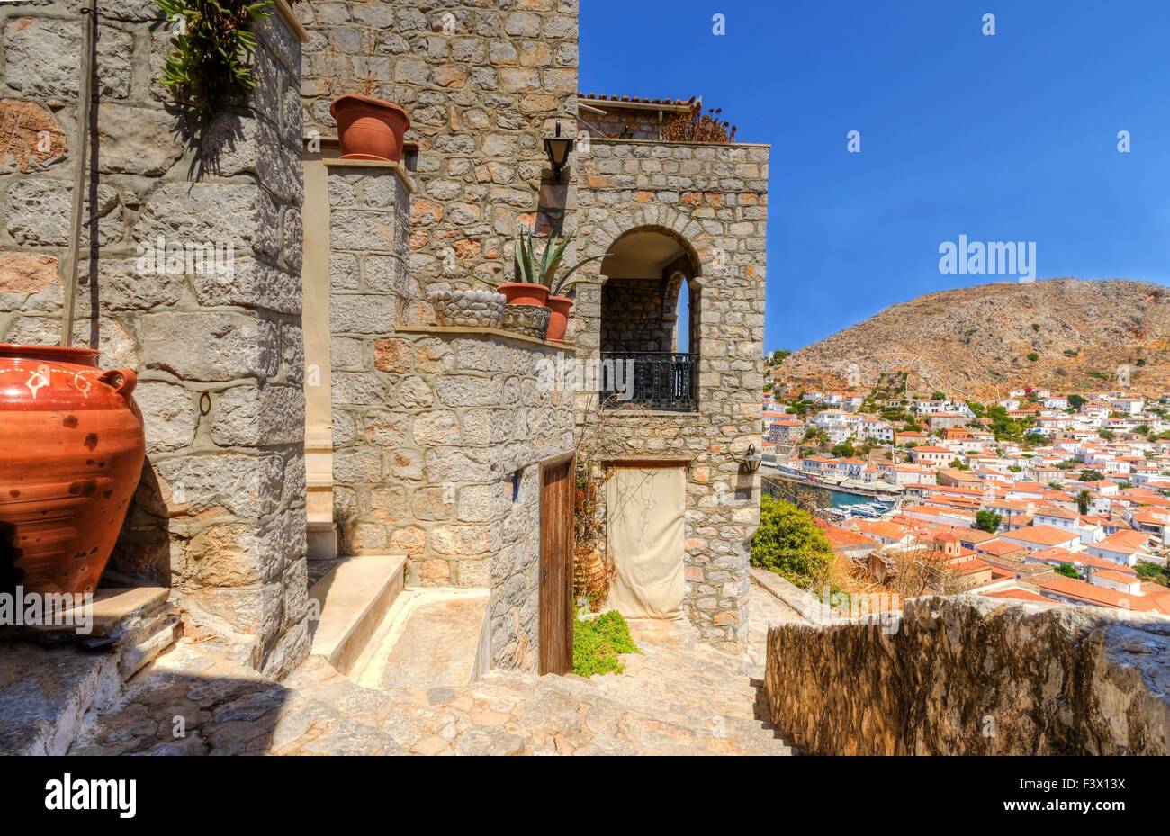 Some local architecture on the hills of the Greek island, Hydra and a ...