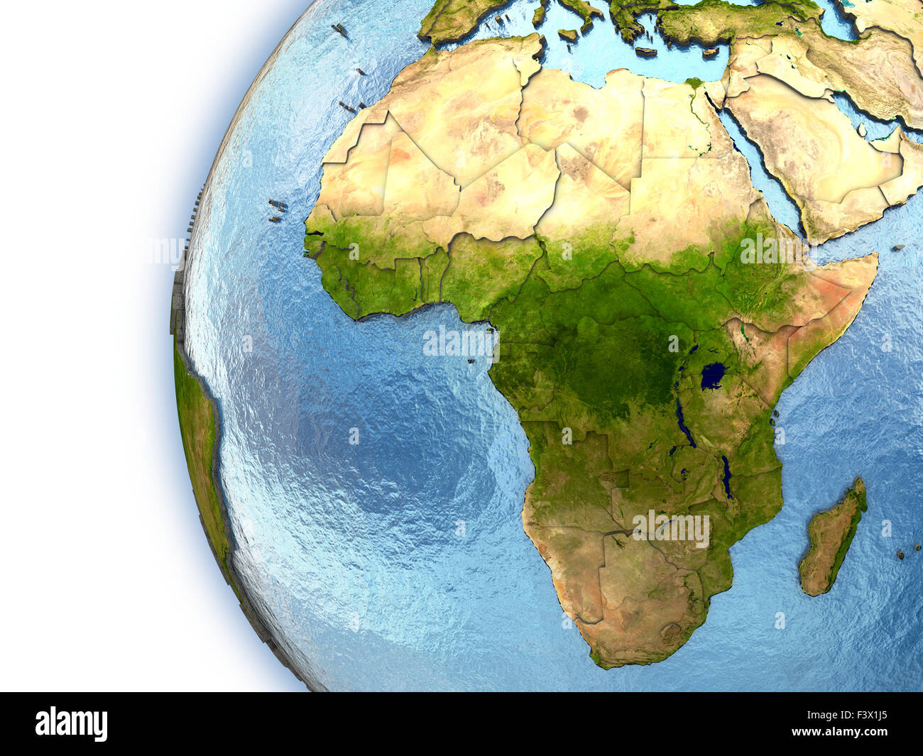Planet Earth with embossed continents and country borders. Africa ...