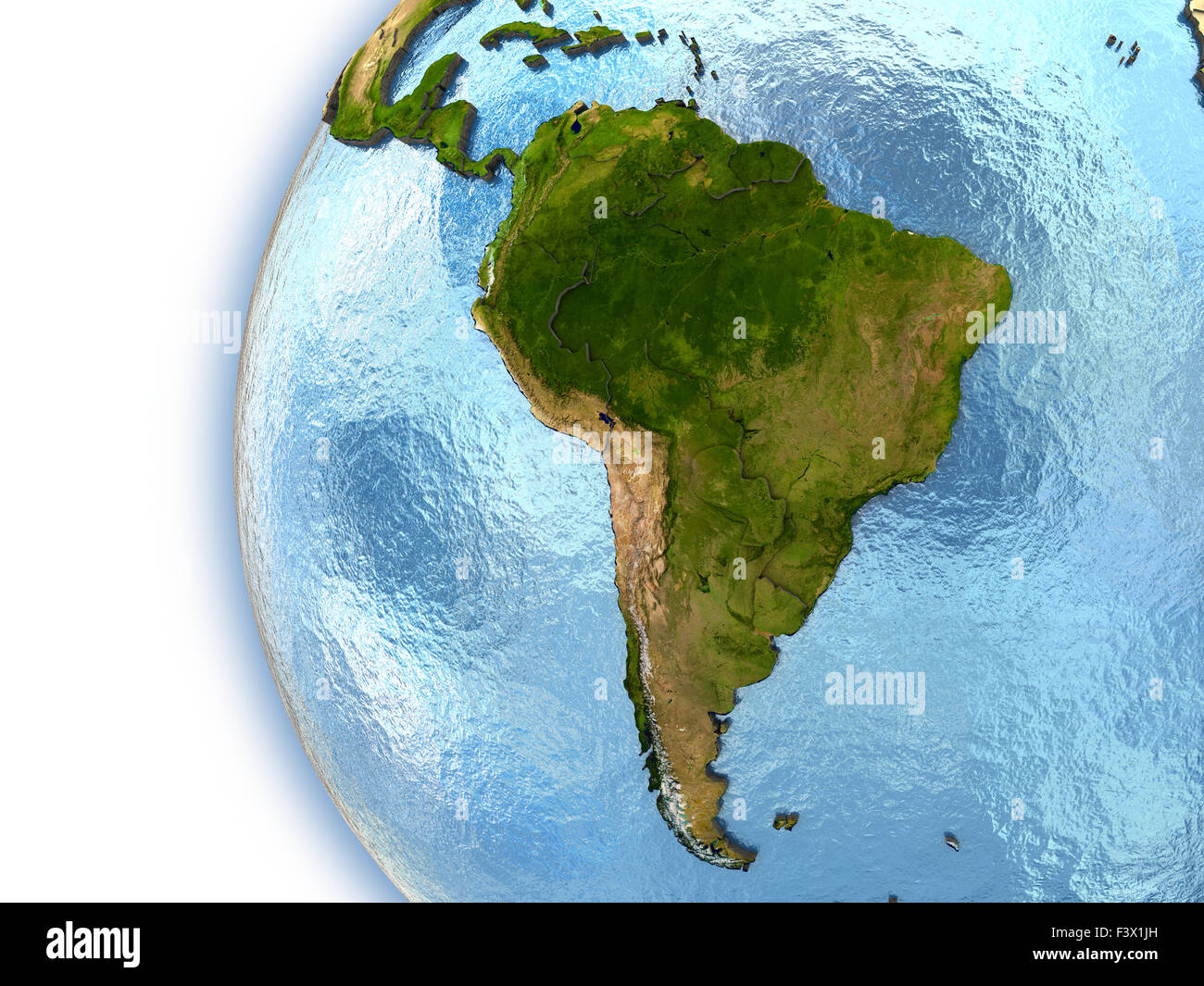 Planet Earth with embossed continents and country borders. South ...
