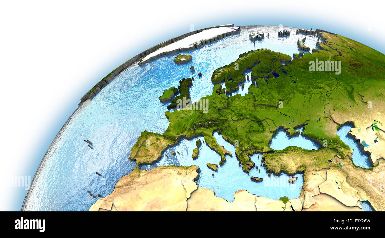 Europe on planet Earth with embossed continents and country borders ...