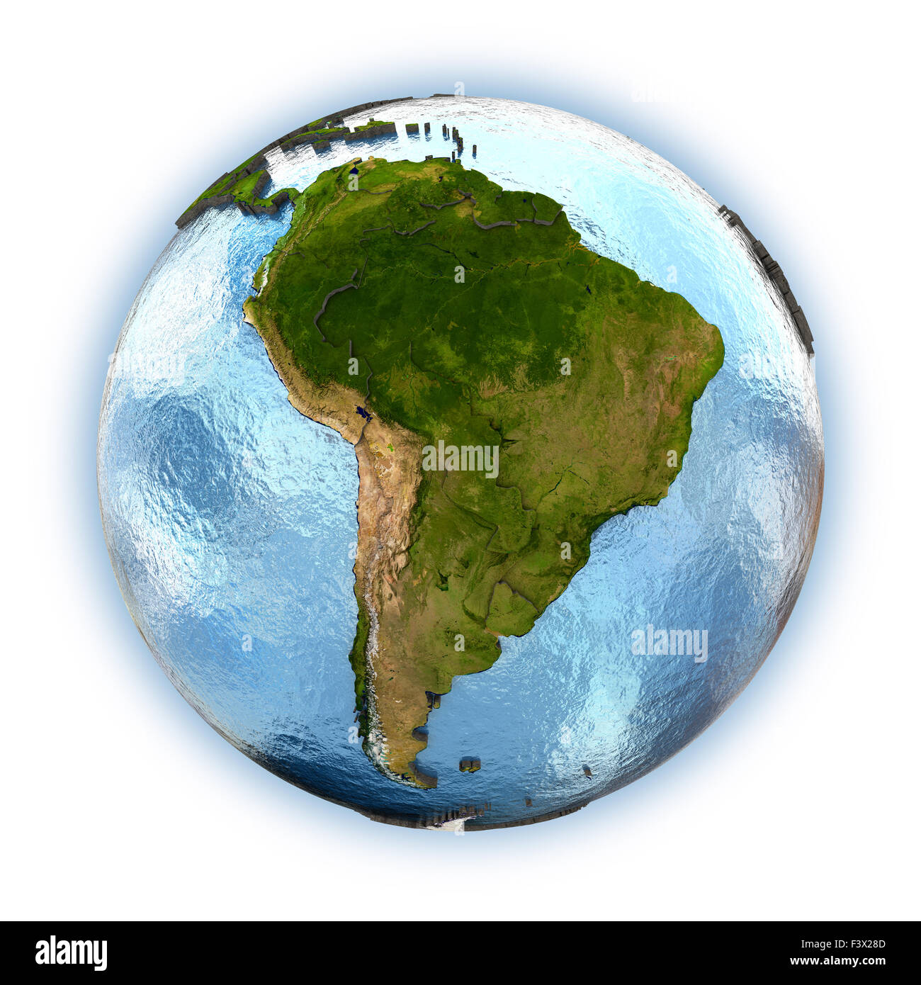 Planet Earth with embossed continents and country borders. South ...