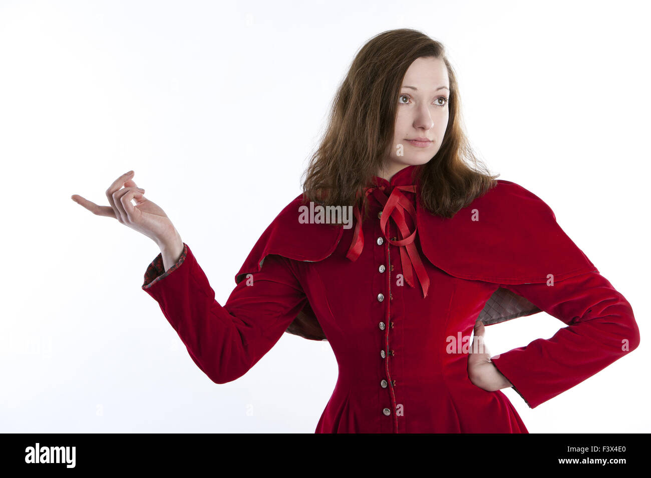 Young Woman in Red Riding Hood Coat Stock Photo - Alamy