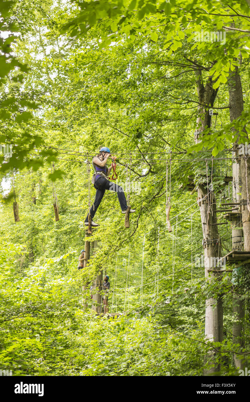 female person on a high ropes course Stock Photo - Alamy