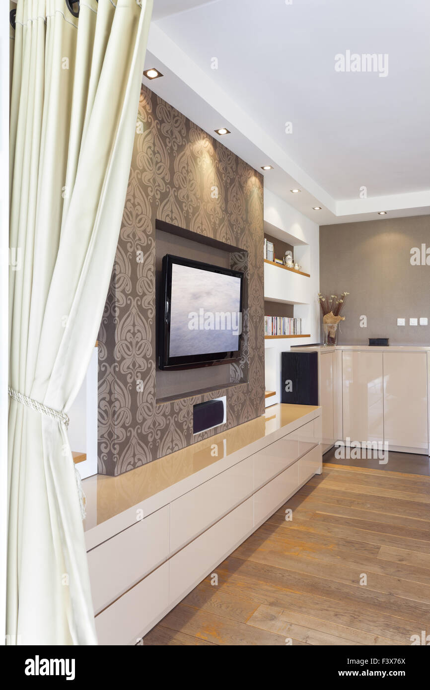 Modern room with plasma tv Stock Photo - Alamy