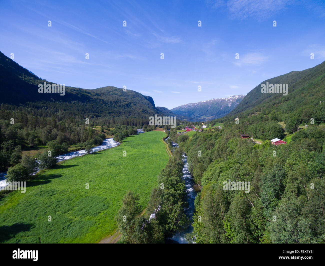 Scenic aerial view of green valley with streams in Norway Stock Photo ...