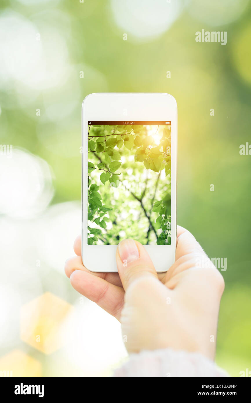 Woman holding smartphone Stock Photo - Alamy