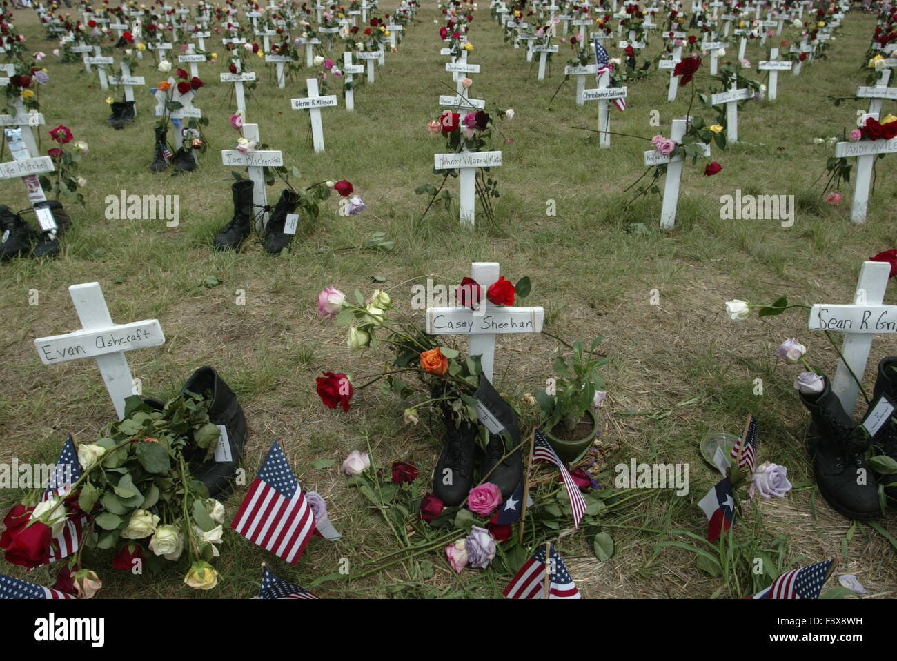 A cross representing Casey Sheehan at center in a memorial at Camp ...