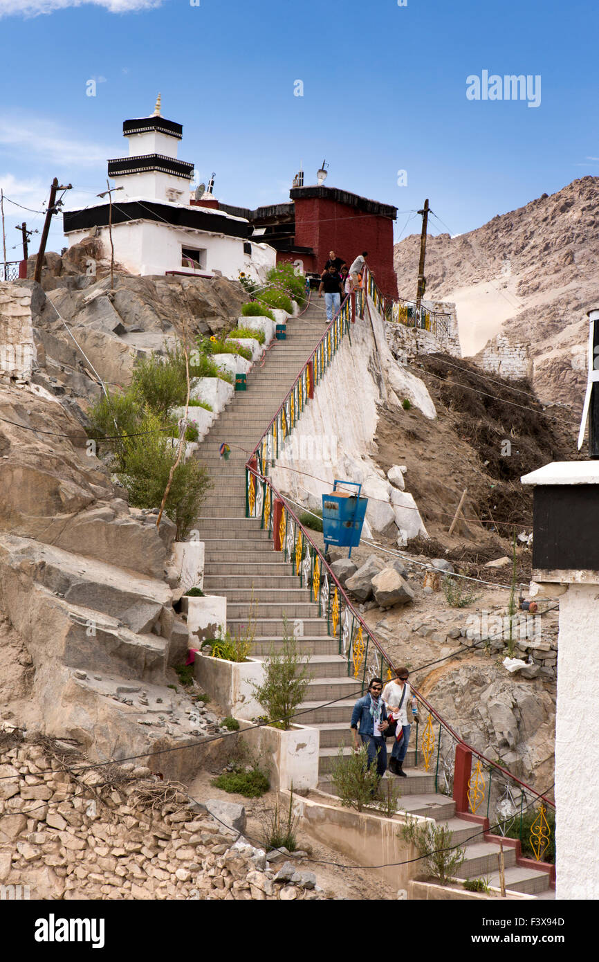 India, Jammu & Kashmir, Ladakh, Leh, Spituk Gompa steps to upper temple ...
