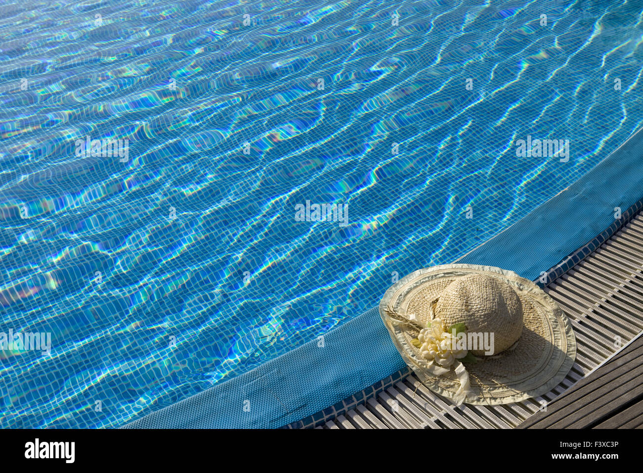 The straw hat lies on the brink of pool Stock Photo - Alamy