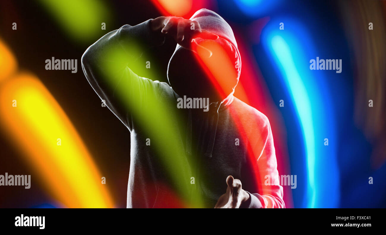 Computer hacker and abstract lights Stock Photo - Alamy
