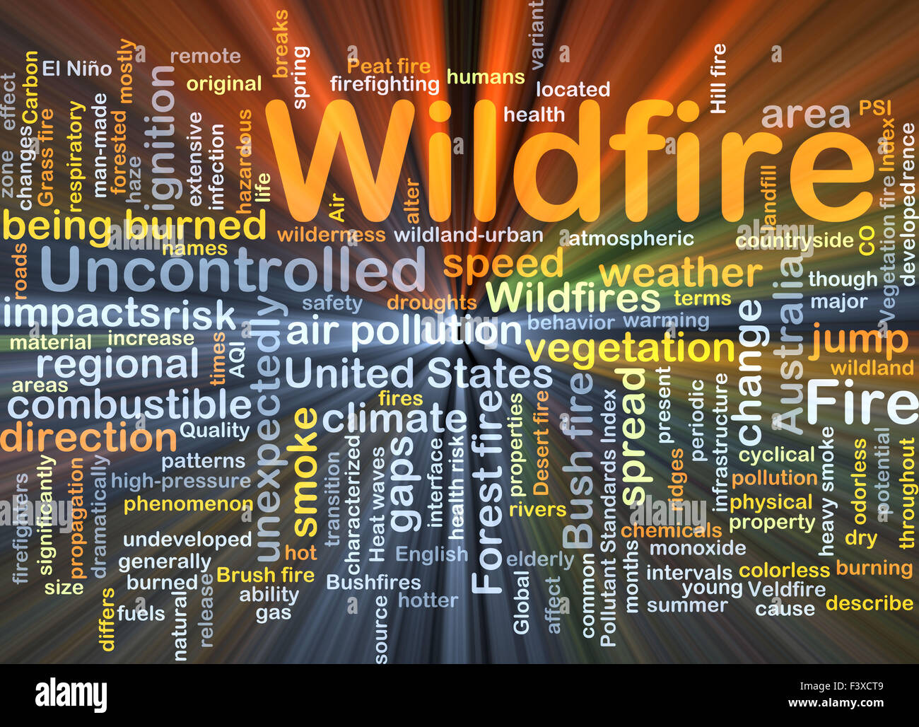 Background concept wordcloud illustration of wildfire glowing light ...