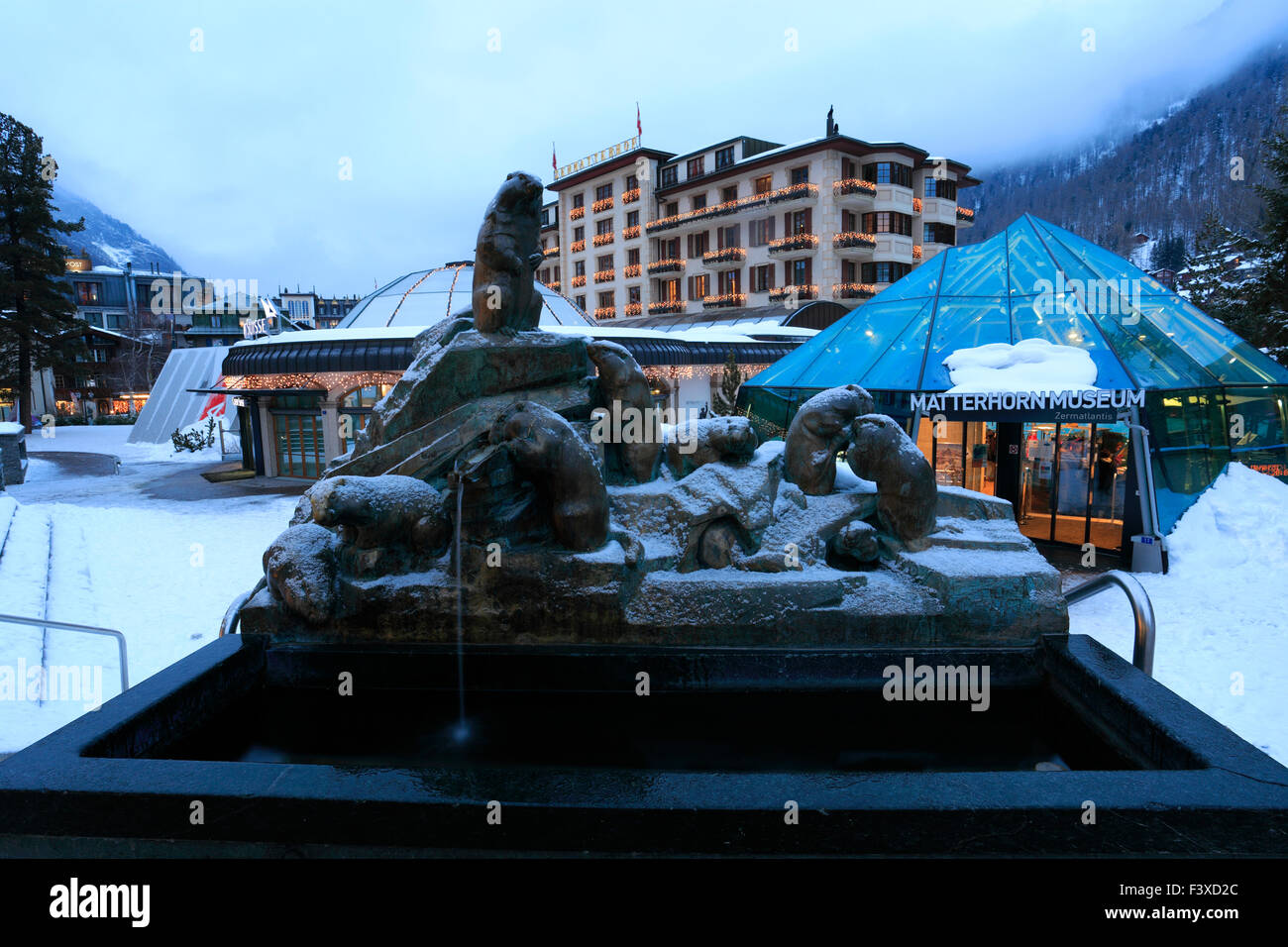 Winter snow, the Matterhorn Museum, Zermatt town, Valais canton ...