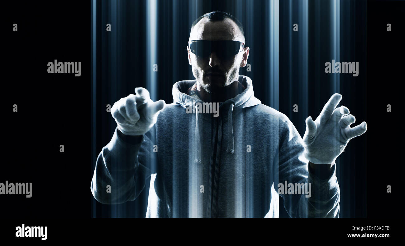 Futuristic male hacker future cybercrime problem Stock Photo - Alamy