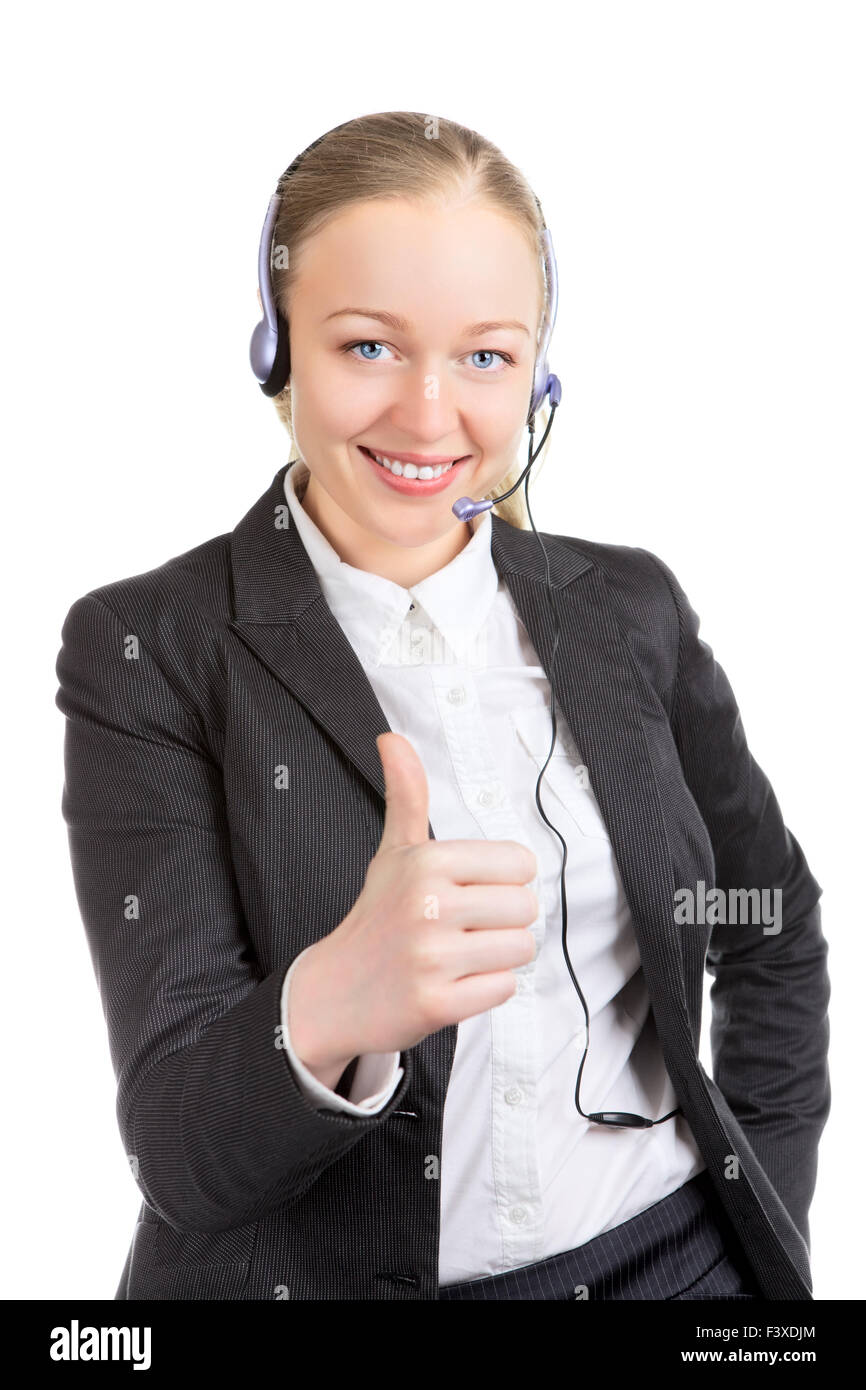 Cute Operator Thumbs Up Stock Photo - Alamy