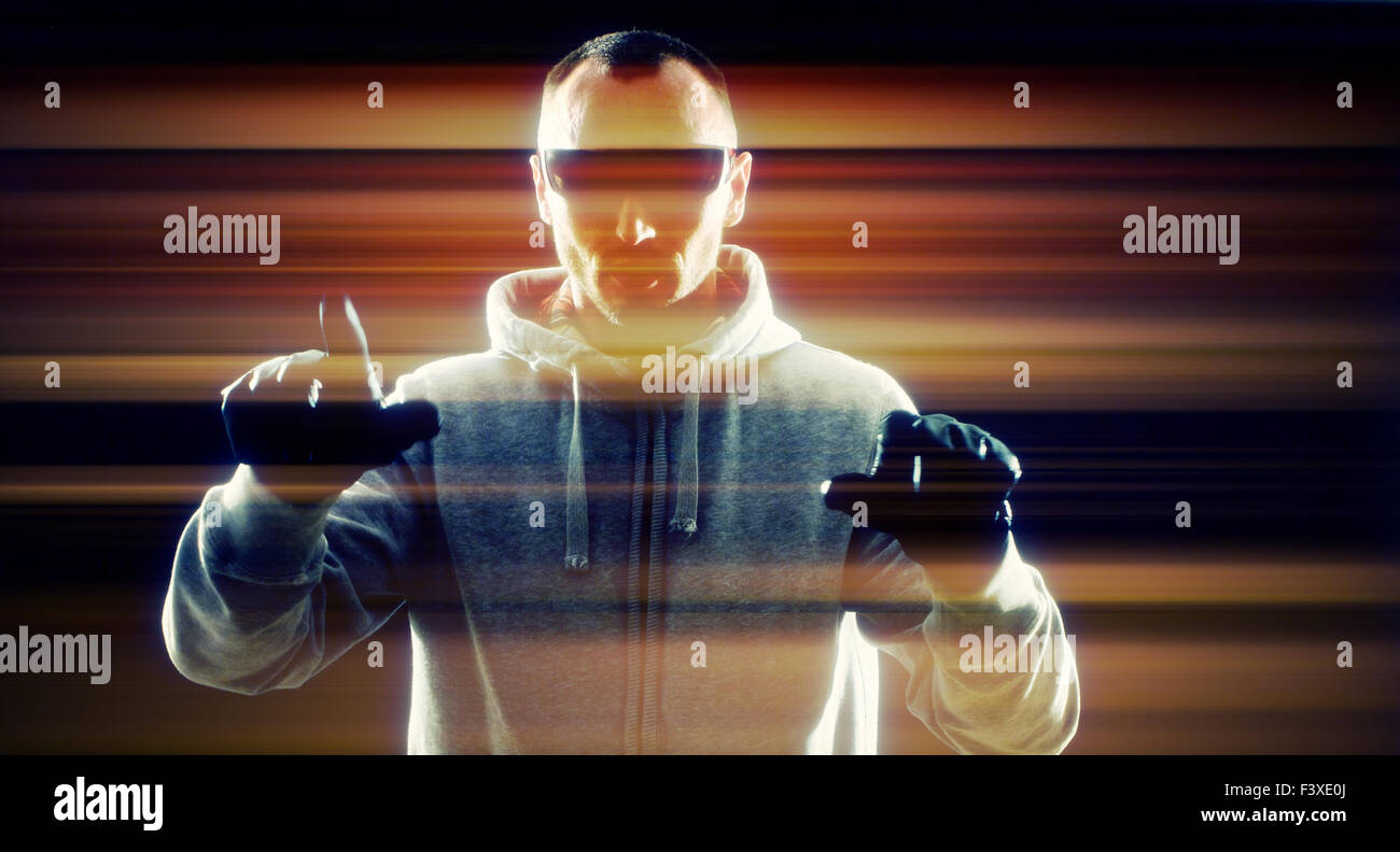 Hacker hacking futuristic using virtual keyboard Stock Photo - Alamy