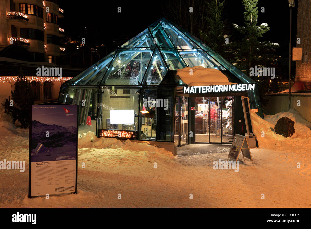 Winter snow, the Matterhorn Museum, Zermatt town, Valais canton ...