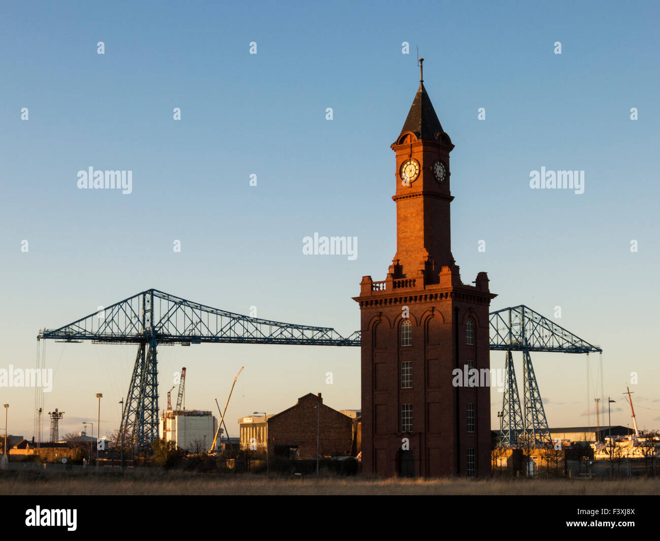 Middlesbrough's Dock Clock Tower with the Transporter Bridge behind ...