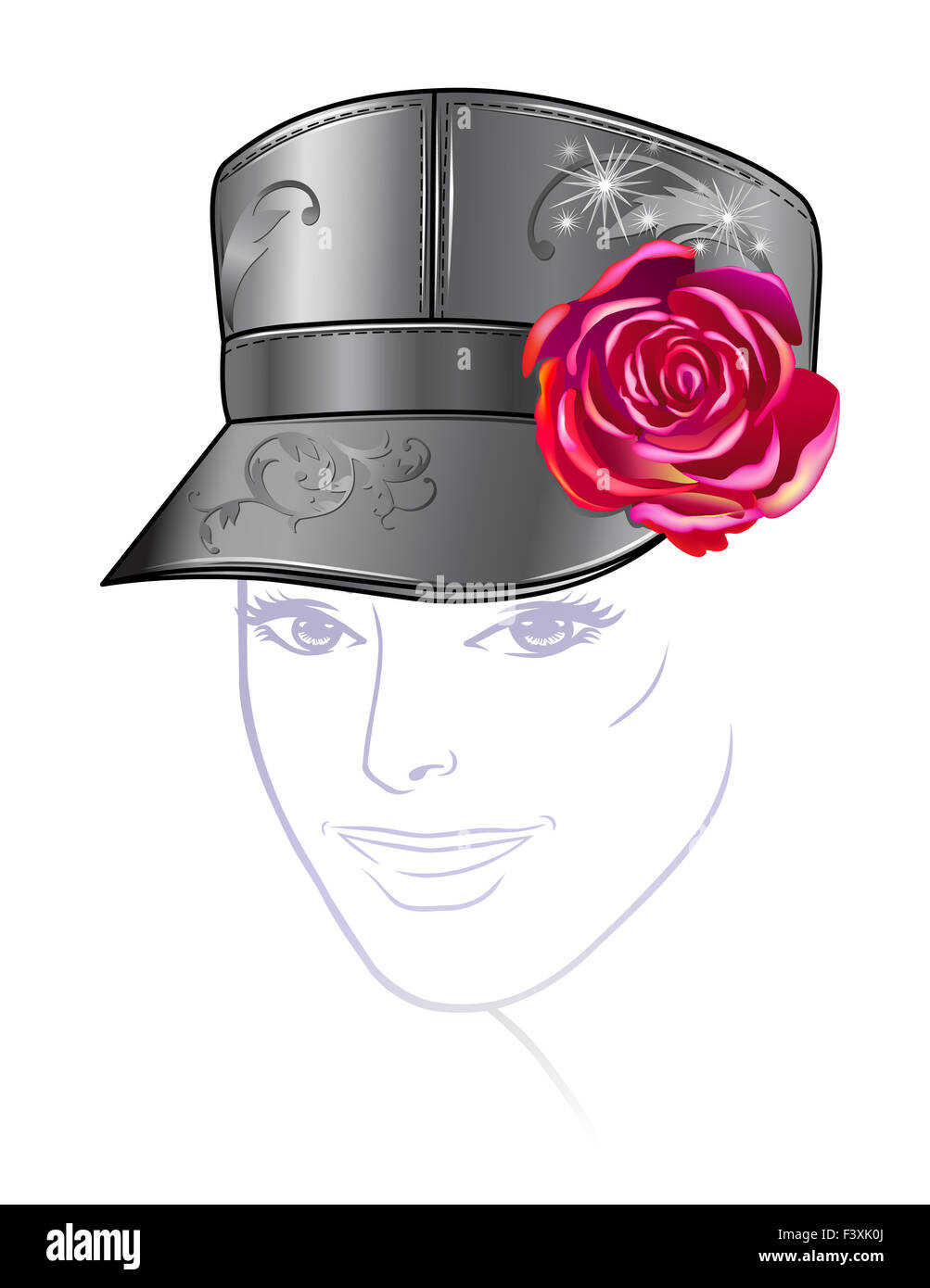 Leather cap with rose Stock Photo - Alamy
