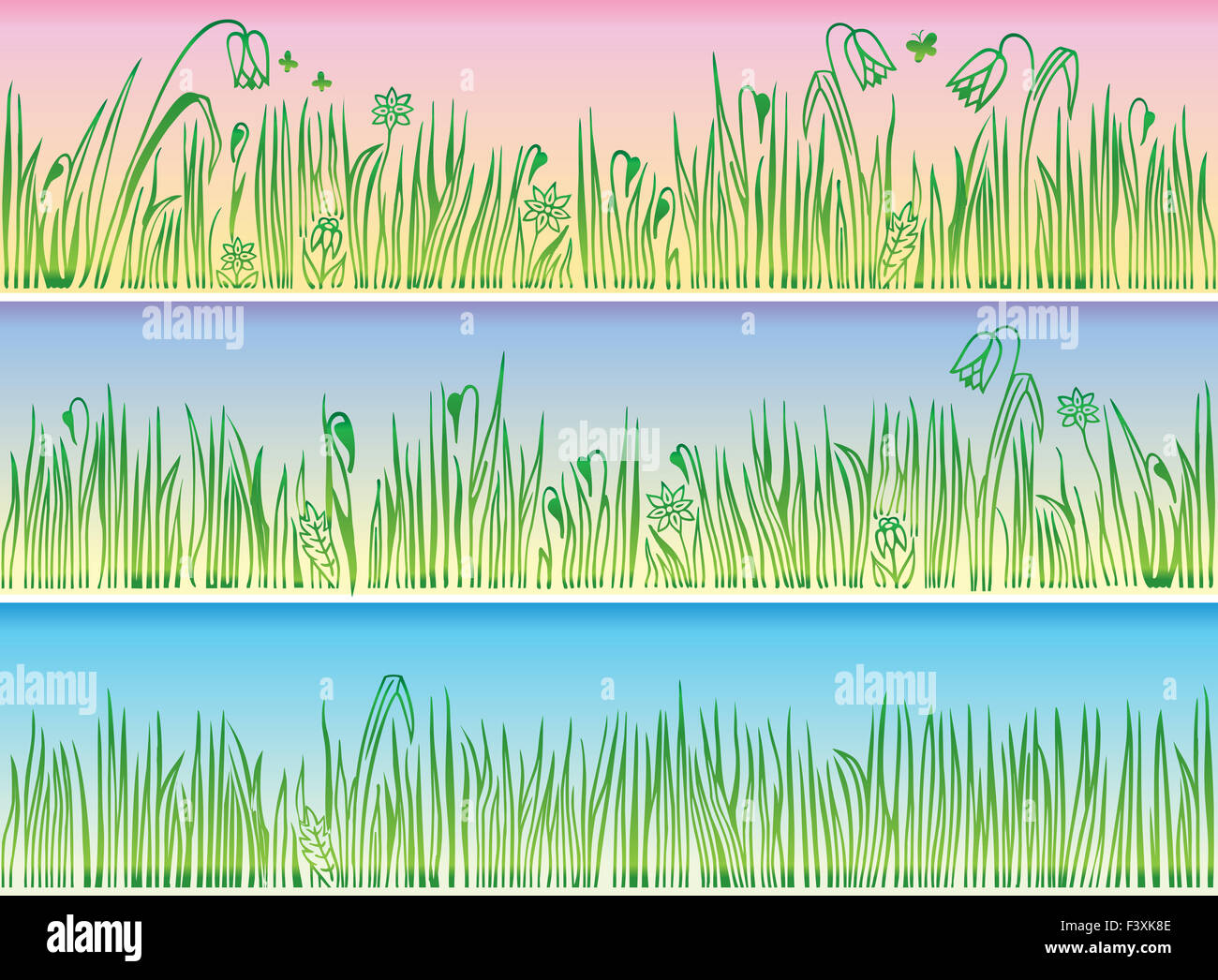 Collection of borders with grass and flowers Stock Photo - Alamy