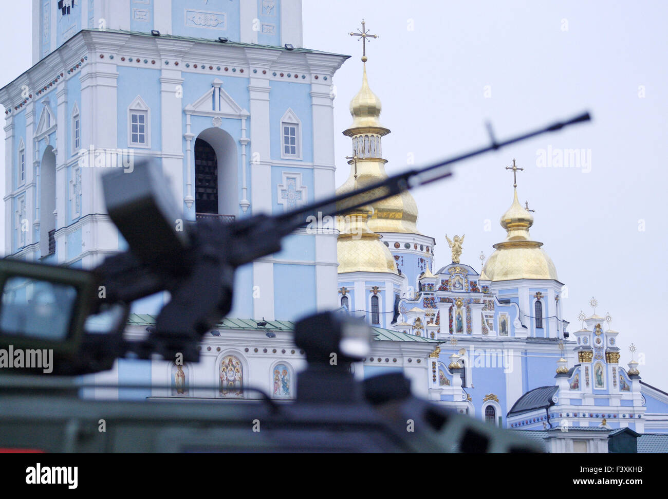 Kiev, Ukraine. 13th Oct, 2015. A military hardware on display in front ...