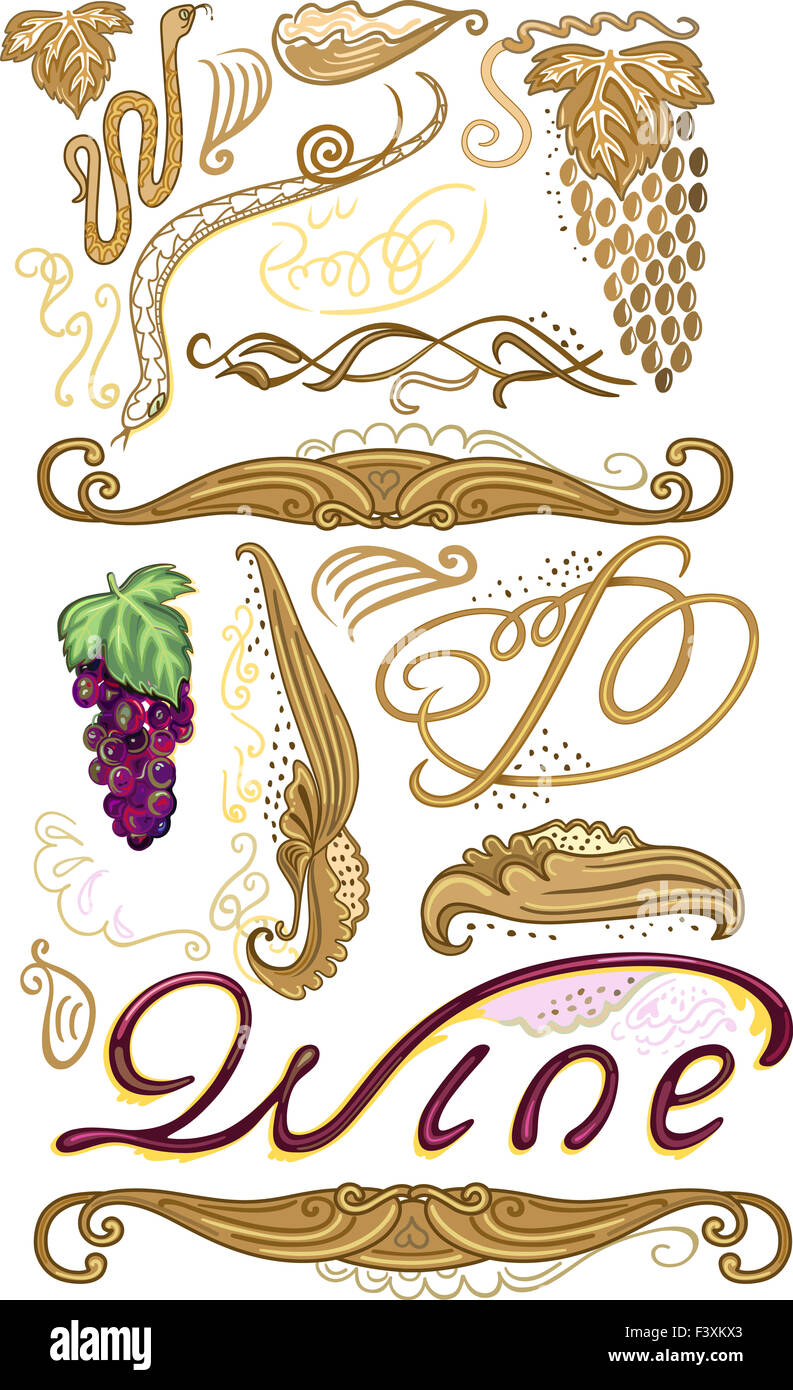 Decorated set for wine label with grapes Stock Photo - Alamy