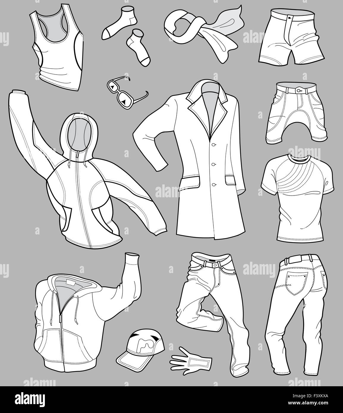 Man clothes collection isolated on grey Stock Photo - Alamy
