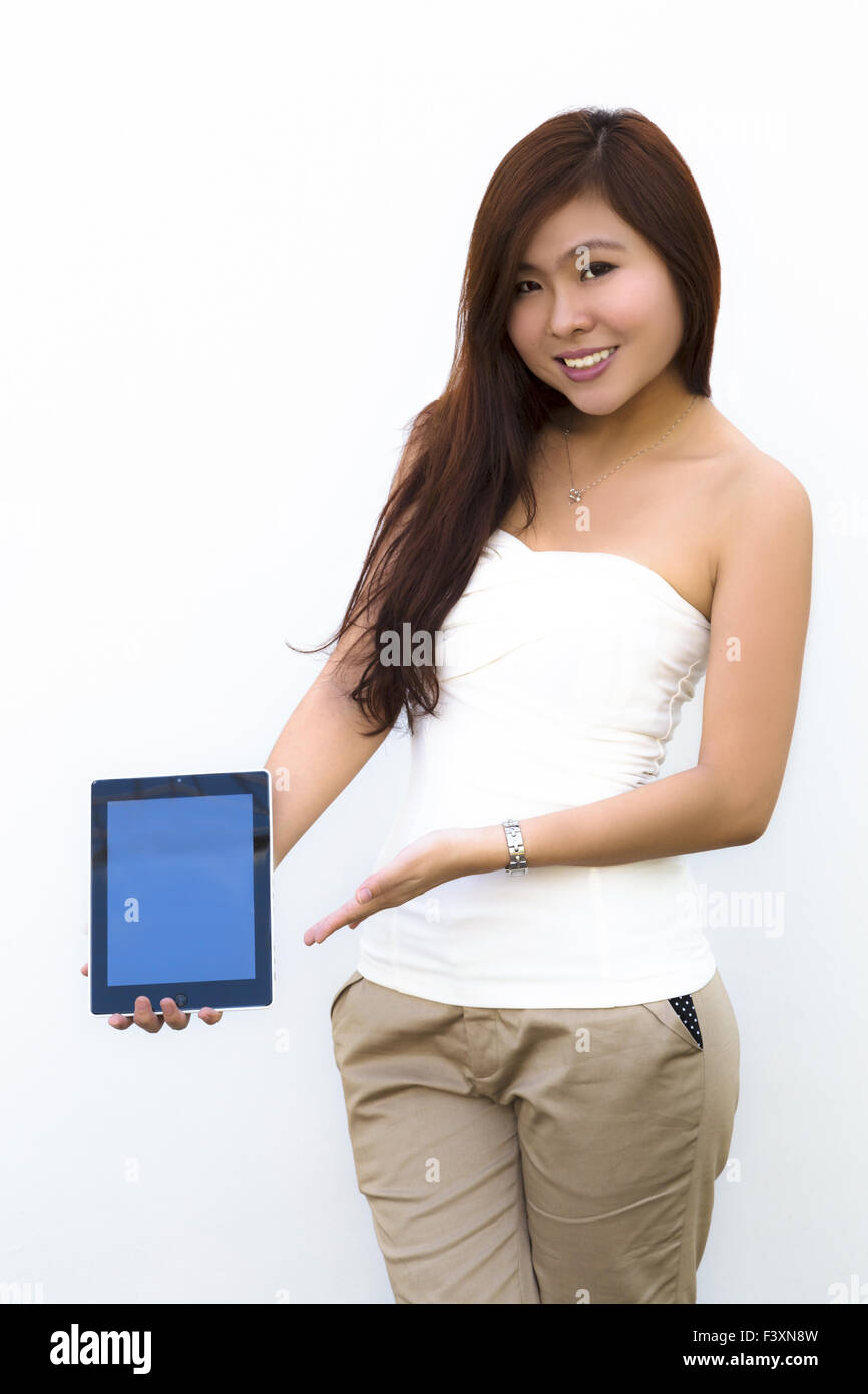 Lady with Tablet Stock Photo - Alamy