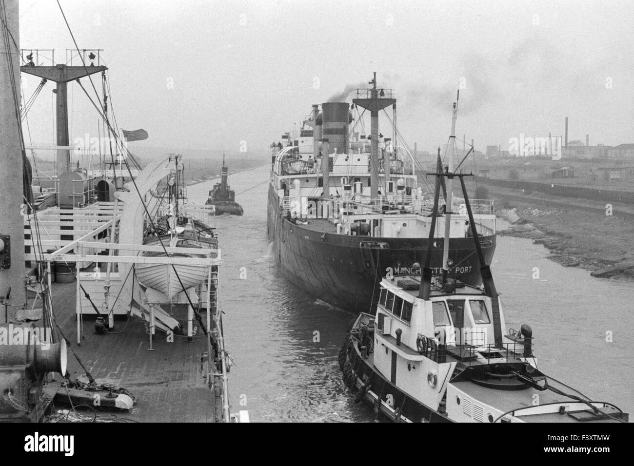 1959, Manchester Ship Canal from SS Georgidore, showing SS Manchester ...