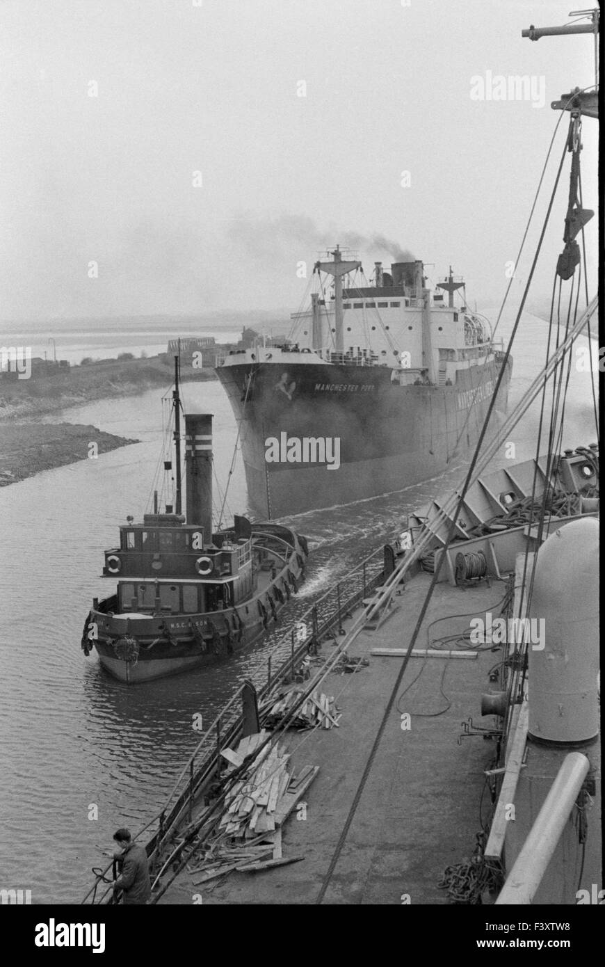 1959, Manchester Ship Canal from SS Georgidore, showing SS Manchester ...