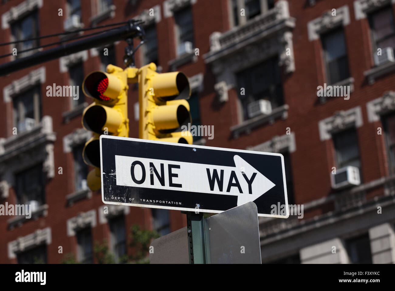 Traffic lights and one way Stock Photo - Alamy
