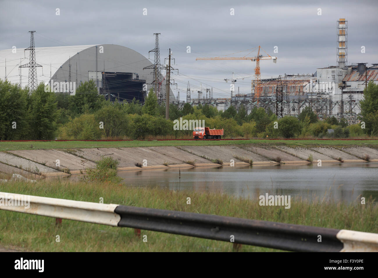 The Chernobyl nuclear power plant with the destroyed reactor no. 4 and ...