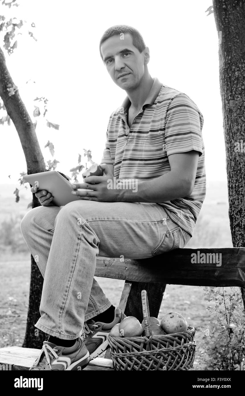 Man with tablet computer Black and White Stock Photos & Images - Alamy