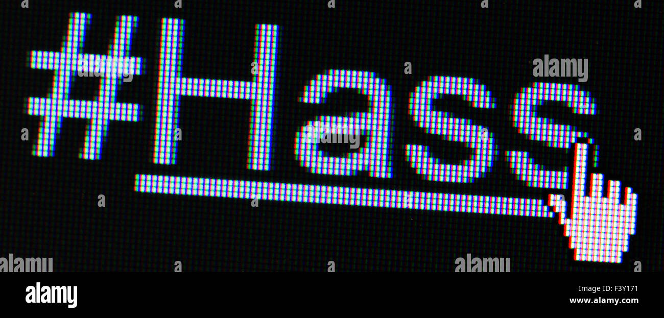 Berlin, Germany. 30th Sep, 2015. The hashtag '#Hass' (lit. #hate ...