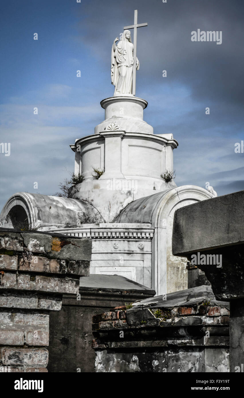 Angel with cross towers over the legendary crypts in the oldest and ...