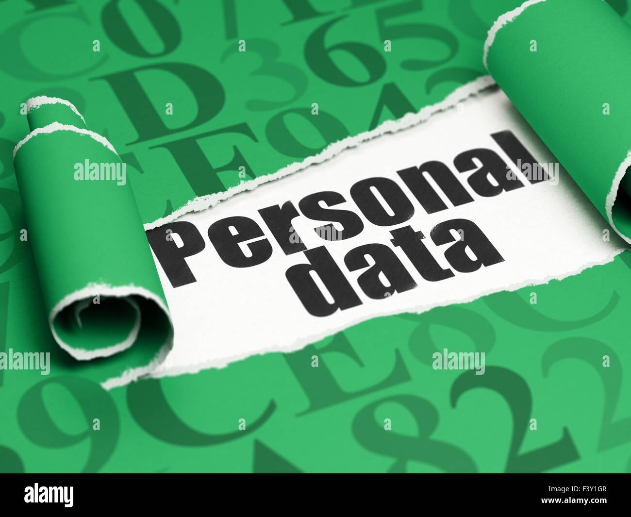 Data concept: black text Personal Data under the piece of torn paper ...