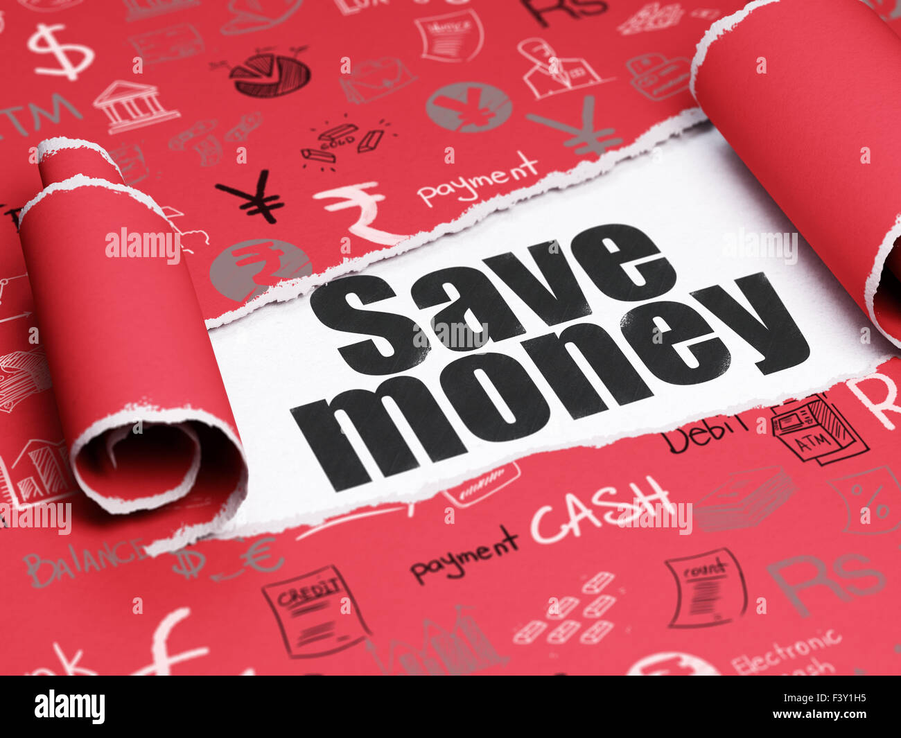 Banking concept: black text Save Money under the piece of torn paper ...