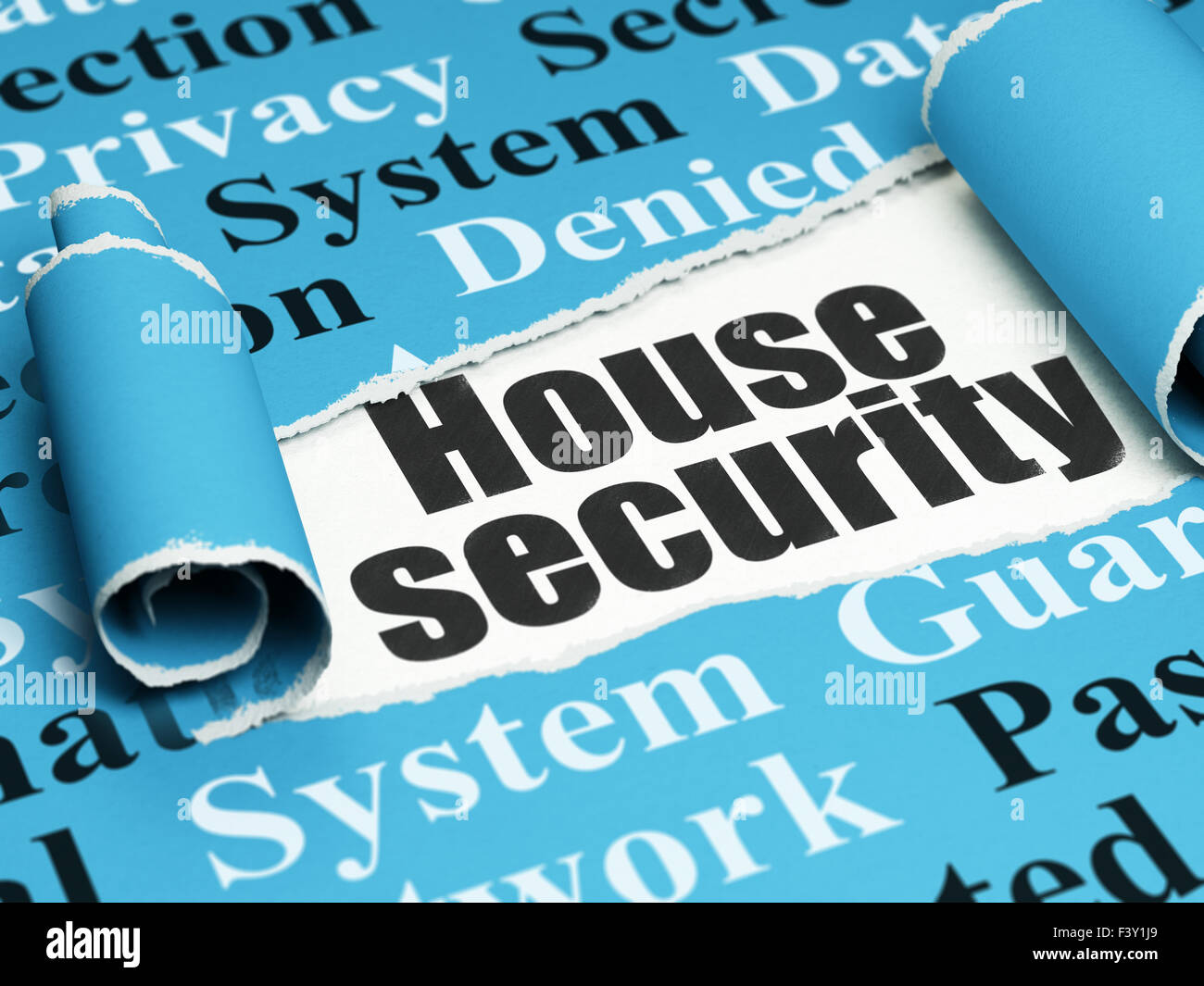 Protection concept: black text House Security under the piece of torn ...