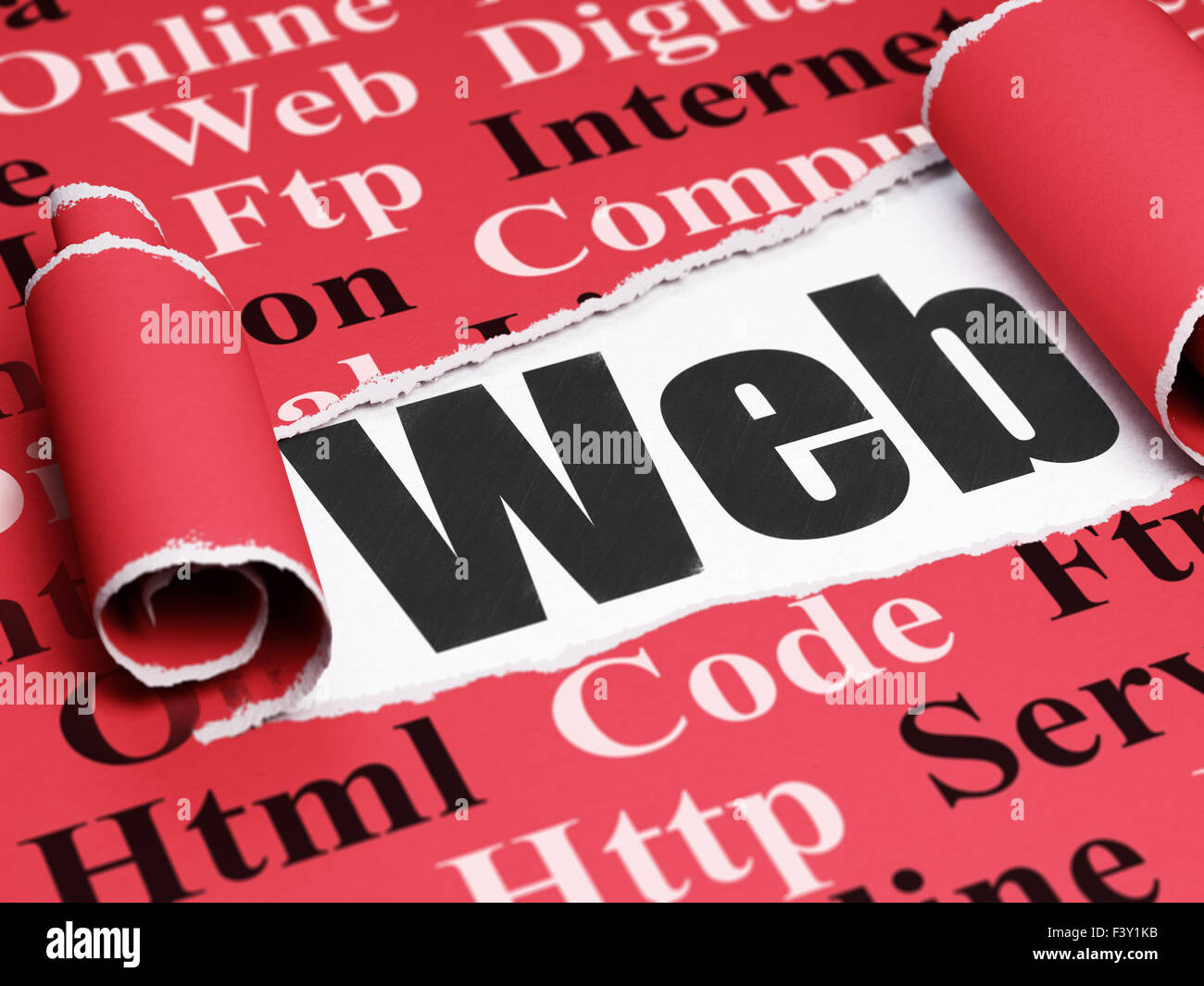 Web development concept: black text Web under the piece of torn paper ...