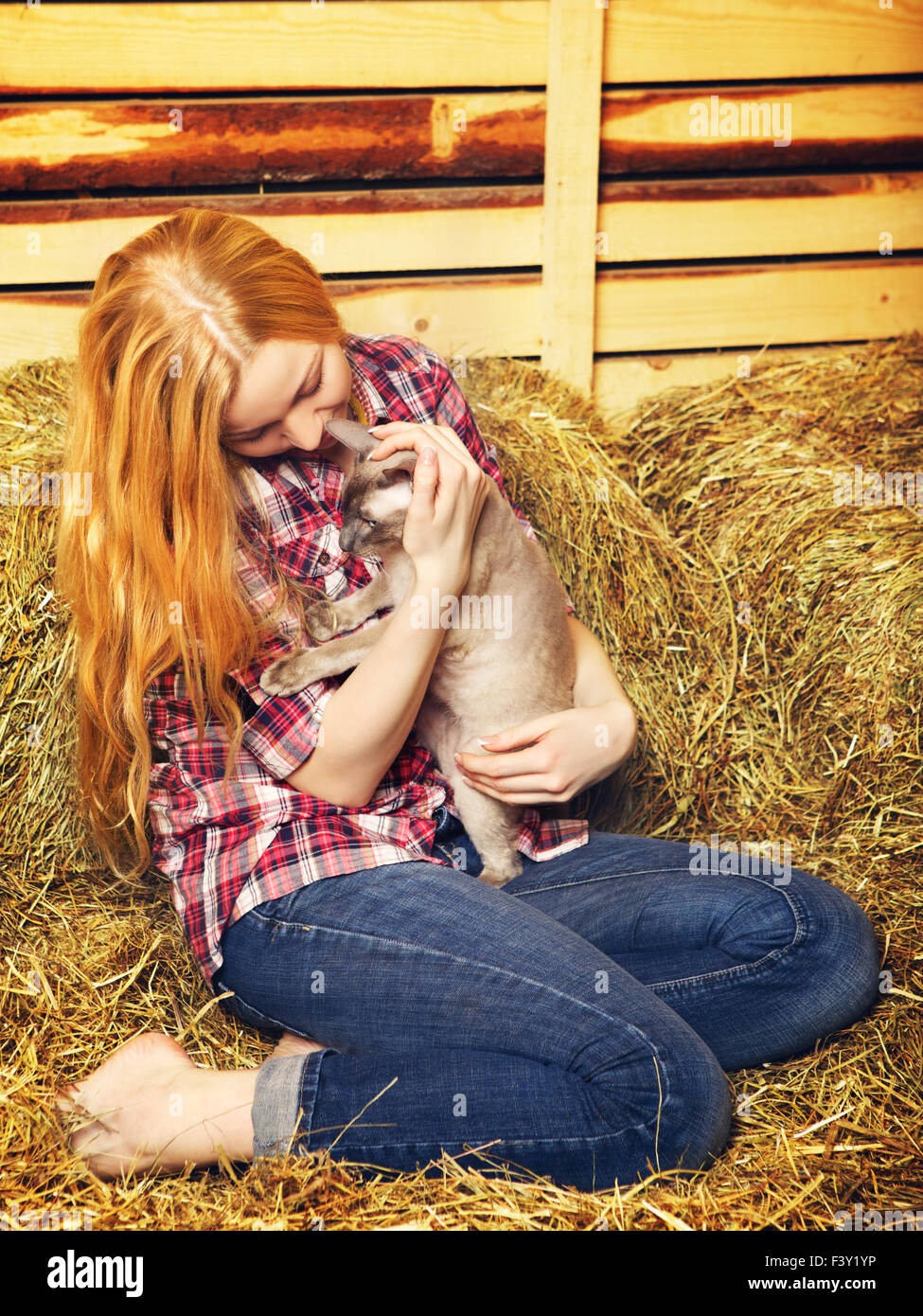 Girl With Cat Stock Photo - Alamy