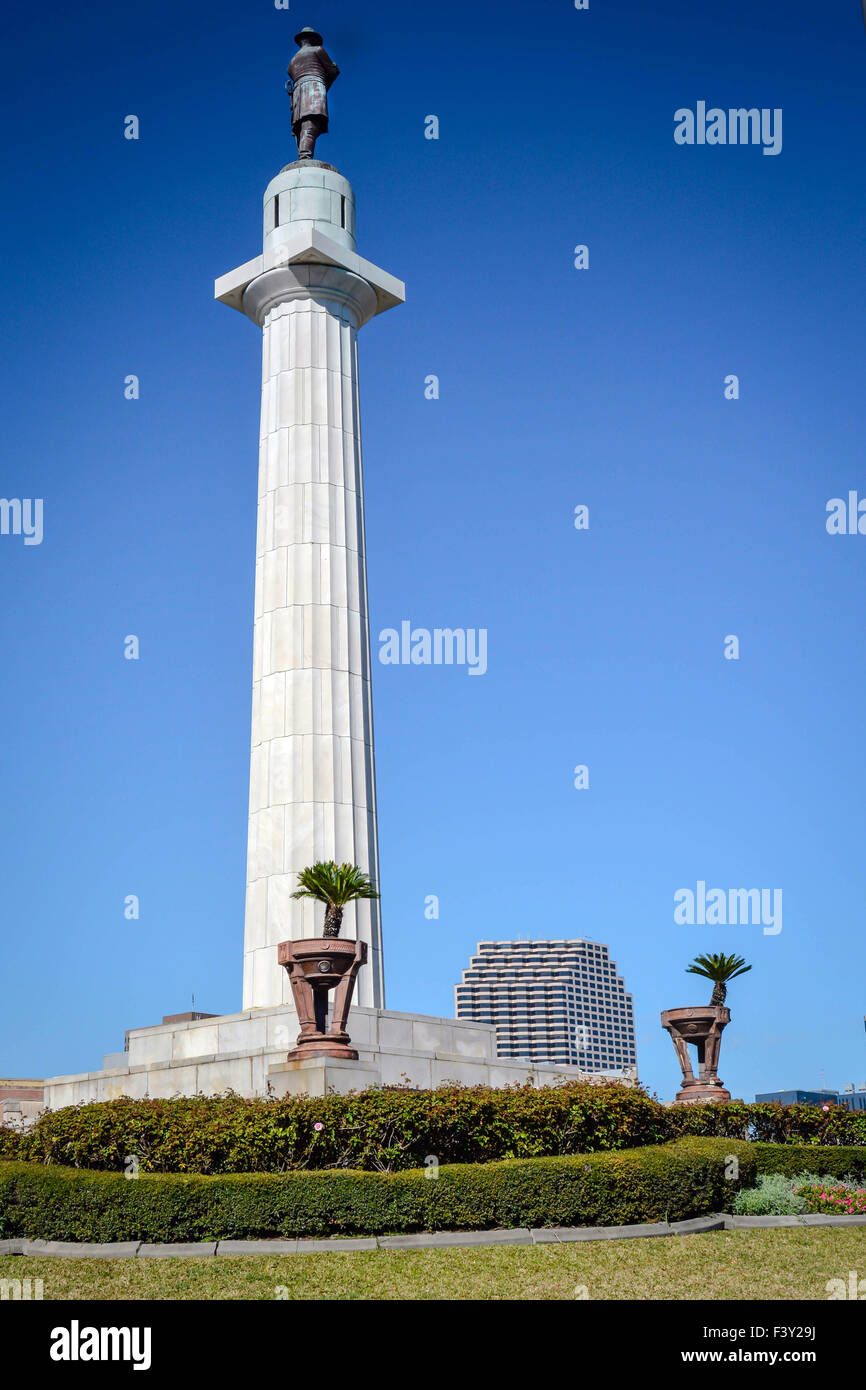 The tall and impressive Robert E. Lee Monument with deep blue sky; the ...