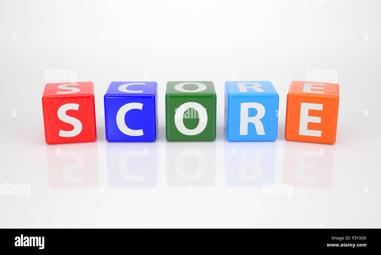 Score out of multicolored Letter Dices Stock Photo - Alamy