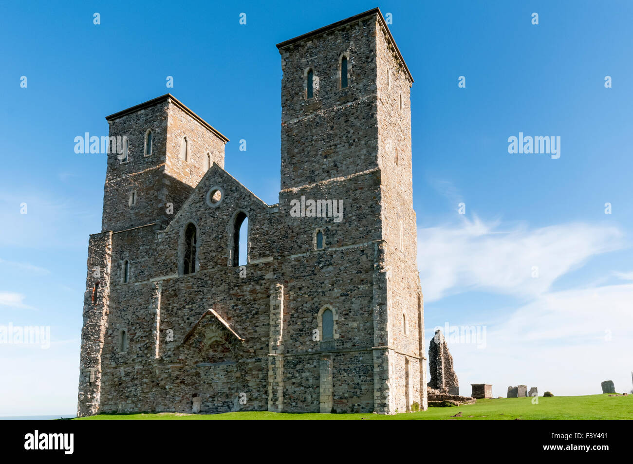 The towers and west front of ruined St Mary's Abbey, originally Saxon ...