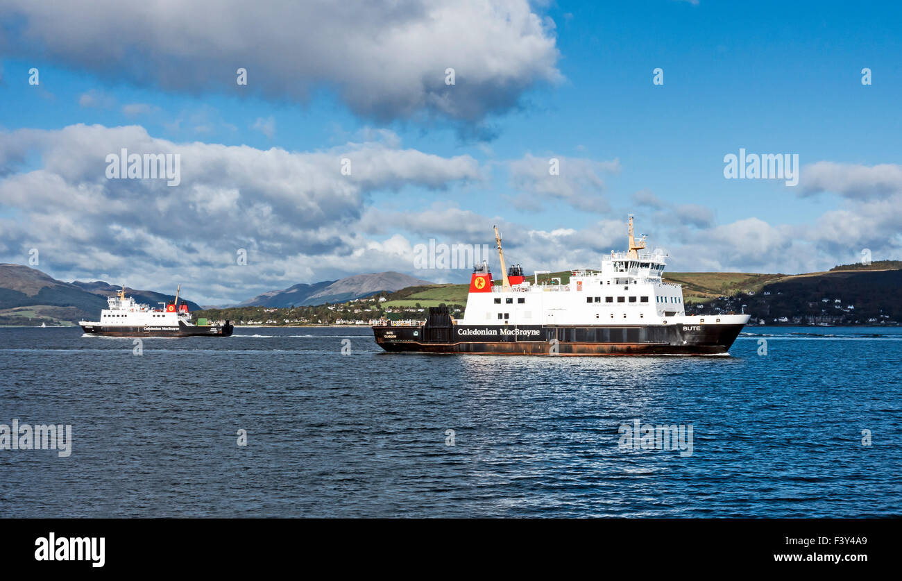 Calmac car & passenger ferries Argyle left and Bute right have passed ...