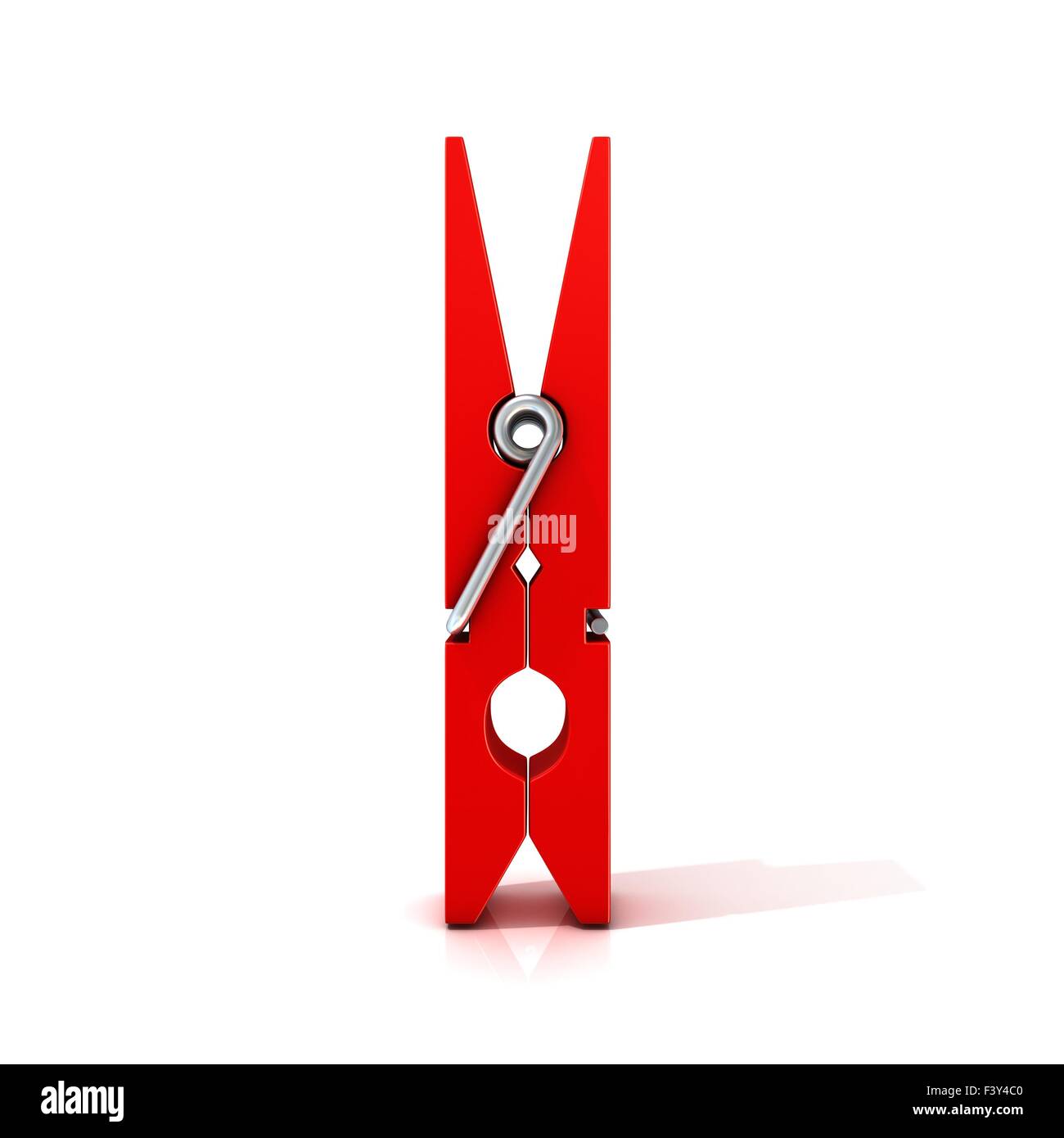 Red clothes pin. Closed standing. Isolated on white background. Front ...