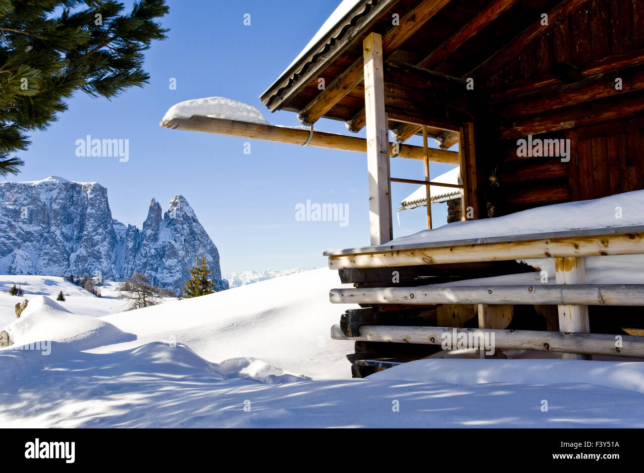 winter on the Seiser Alm in the dolomites in Italy Stock Photo - Alamy