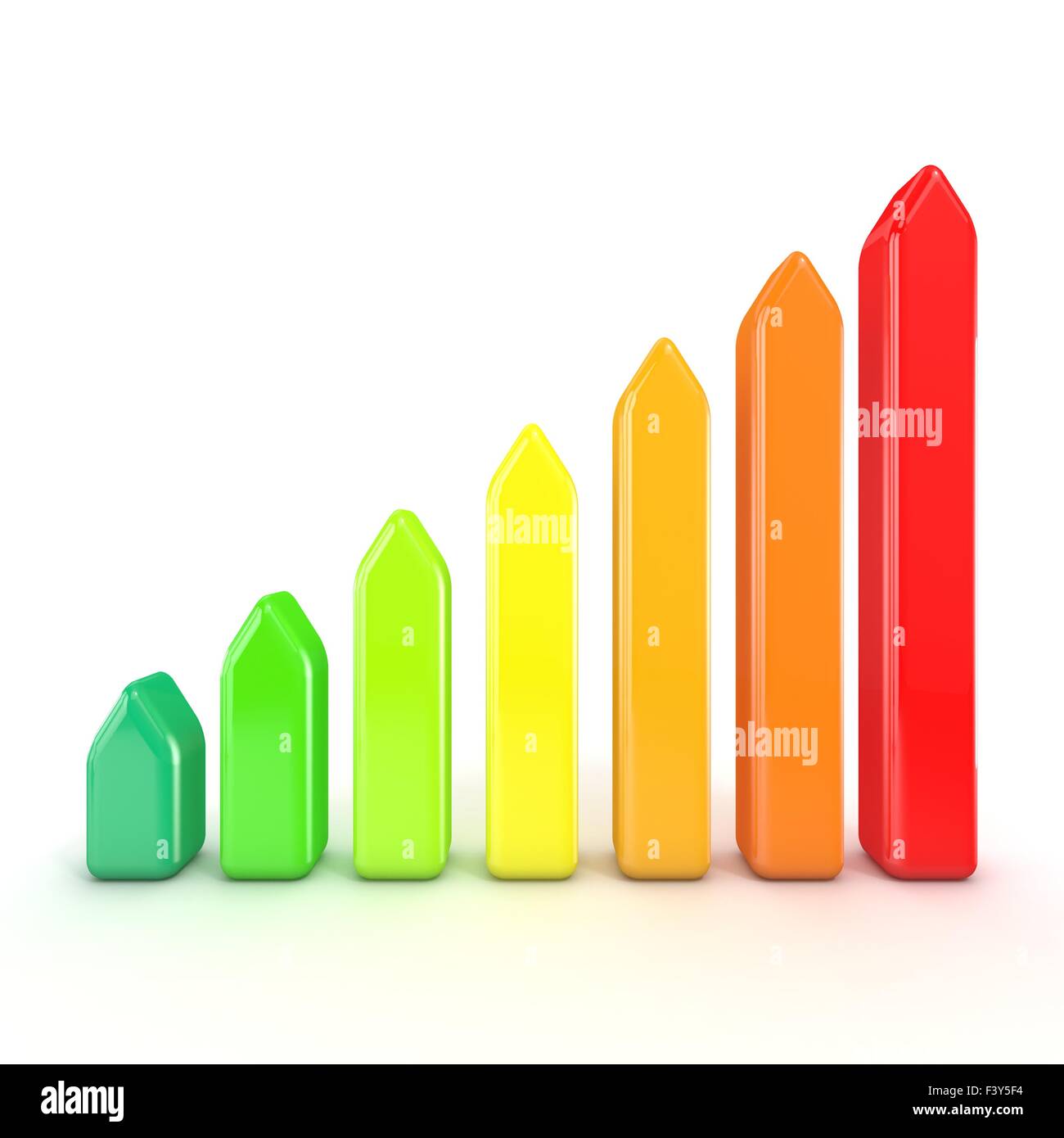 Seven levels of energetic efficiency. 3D render illustration isolated ...